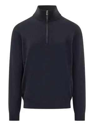 Malo Basic Zip-up Knit Sweater - Blu