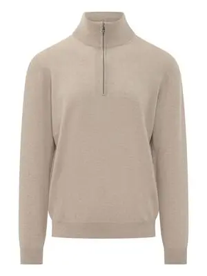 Malo Wool Zip Turtleneck Sweater - Dune