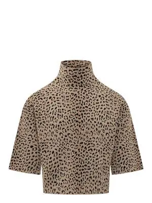 Givenchy High-neck Short Sleeve Top - Beige/brown