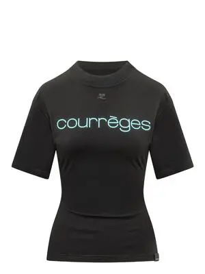 COURREGES Signature Logo Stampaint T-shirt - Black