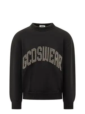 Gcds Studded Logo Crewneck Sweatshirt - Black/silver