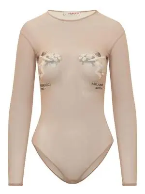 Fiorucci Graphic Print Long Sleeve Bodysuit - Nude