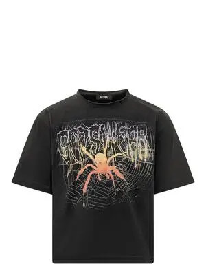 Gcds Gothic Loose Cropped T-shirt - Black/orange