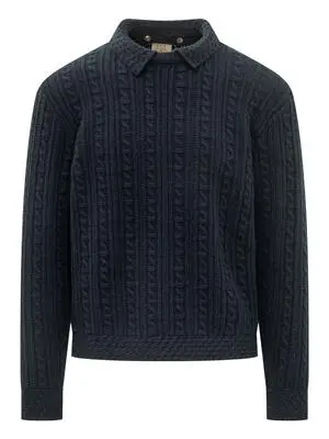 RAKKI Mixed Stitch Pullover Sweater - Blu Notte