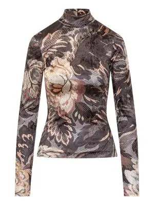 Etro ETRO Floral Print Knit Top Grigio