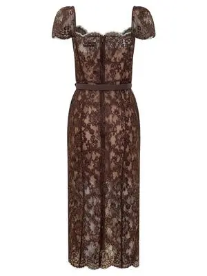SELF-PORTRAIT Floral Midi Dress For Fall 2026 - Brown