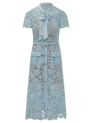 SELF-PORTRAIT Chic Tie Neck Mini Dress - Blue