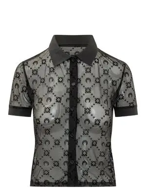 MARINE SERRE Flock Mini Polo Shirt - Black