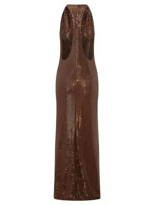 SELF-PORTRAIT Racer Back Maxi Dress - Brown