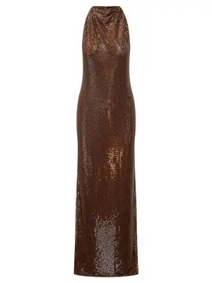 SELF-PORTRAIT Racer Back Maxi Dress - Brown