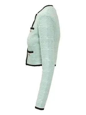 SELF-PORTRAIT Pointelle Knit Cardigan - Green