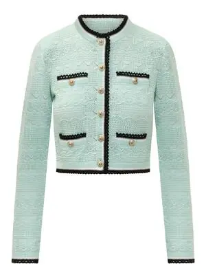 SELF-PORTRAIT Pointelle Knit Cardigan - Green