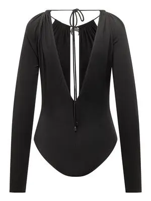 MARINE SERRE Cut-out Jewel Detail Bodysuit - Black