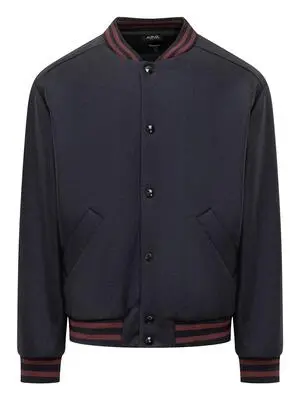 A.p.c. Wool Bomber Jacket With Striped Detail - Dark Navy