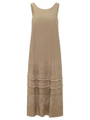 Max Mara Sleeveless Ruffle-trim Dress - Safari