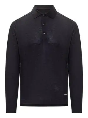 Premiata Merino Wool And Silk Blend Long Sleeve Polo - Blue