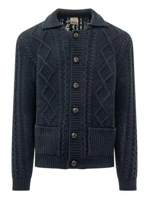 RAKKI Aran Polo Cardigan - Blu Notte