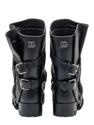 Dolce & Gabbana Leather Biker Mini Boots - Nero