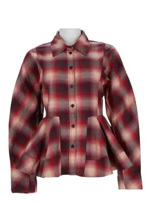 GANNI GANNI Plaid Button Up Peplum Blouse Multicolor