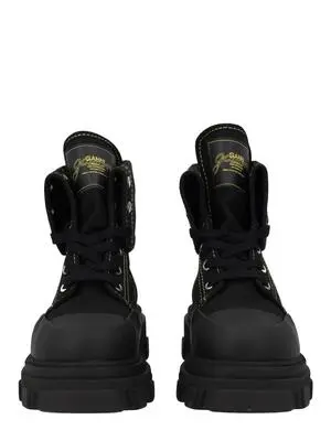 GANNI Contrast Stitch Lace Up Boots - Black