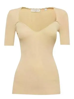 SANDRO Rib-knit Sweetheart-neck Top