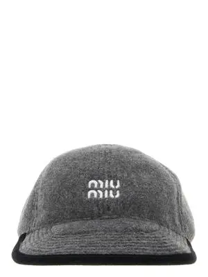 Miu Miu Grey Flannel Baseball Cap - Gray