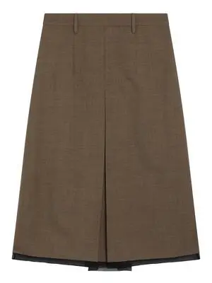 Prada Virgin Wool Skirt With Organza Insert - Brown