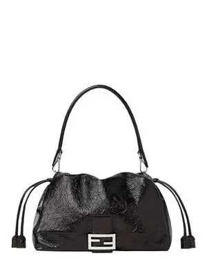 Fendi Baguetteâ® Soft Large Bag In Crackled Leather - Black