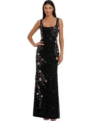 Mac Duggal Petite Floral Beaded Gown - Black