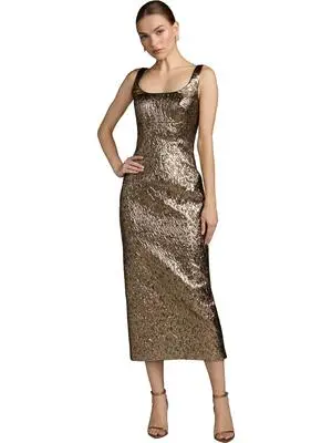 Mac Duggal Metallic Midi Dress - Gold