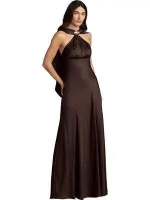 MAC DUGGAL Charmeuse Cowl Back Halter Gown