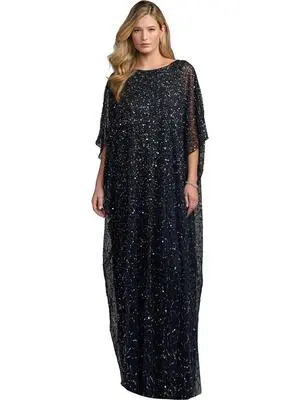 Mac Duggal Sequin Embellished Kaftan Gown - Navy
