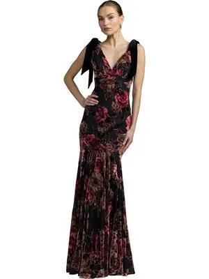 Mac Duggal Floral Velvet Mermaid Gown - Black Multi