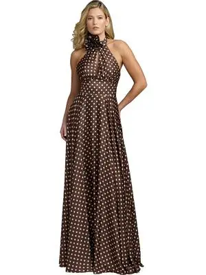 Mac Duggal Polka Dot Halter Gown - Chocolate Multi