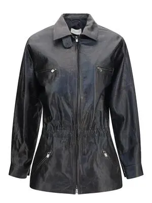 Magda Butrym Vintage Leather Jacket With Drawstring - Black