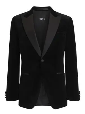 BOSS Slim-fit Tuxedo Jacket In Cotton Velvet - Black