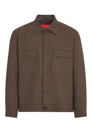 Hugo Slim-fit Jacket In Wrinkle-resistant Twill - Brown