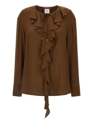 Max Mara Silk Crêpe De Chine Ruffle Blouse - Brown