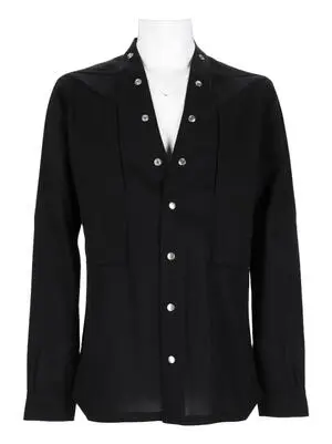Rick Owens Wool Long Sleeve Button Detailed Shirt - Black