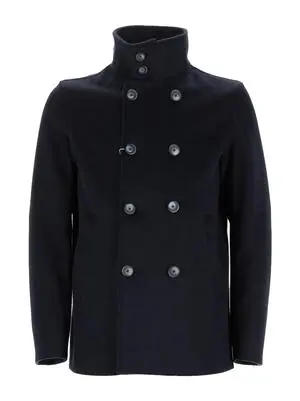 Herno Cappotto Doppiopetto Con Collo Alto - Blue