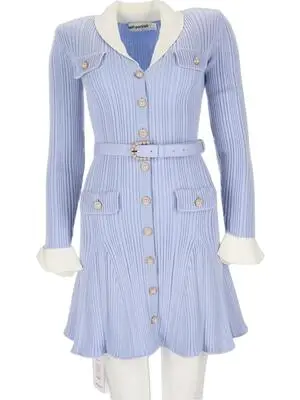 SELF-PORTRAIT Ribbed Knit Dress - Blue
