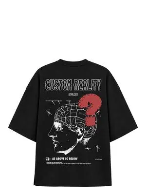 MYSIMPLICATED White / Black Oversized Black T-shirt With Custom Reality Print W