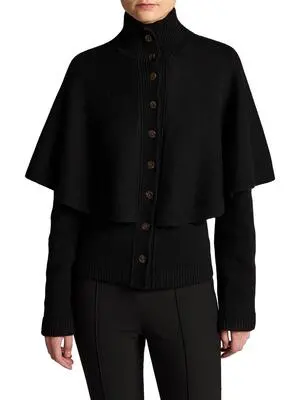 Vince Wool-blend Turtleneck Cape Cardigan - Black