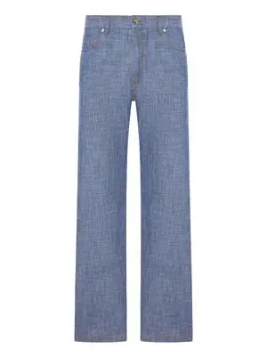 Fendi Blue Chambray Denim Pants - Multicolor