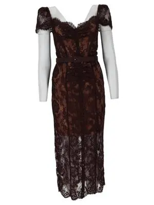 SELF-PORTRAIT Lace Midi Dress - Brown
