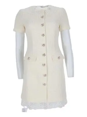 SELF-PORTRAIT SELF-PORTRAIT Lace Trimmed Tweed Dress Cream