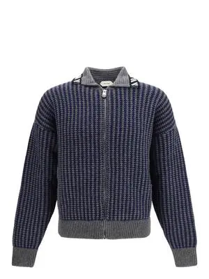 VERSACE Intarsia Wool Knit Zip Cardigan