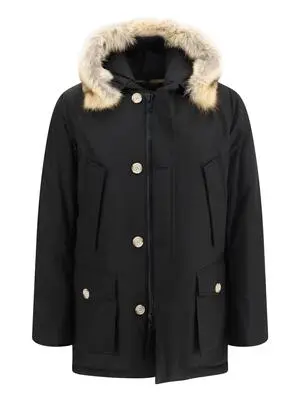 Woolrich Arctic Raar Cloth Parka With Reovable Fur Ale - Black
