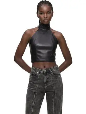 KL JEANS Jeans Faux-leather Halterneck Top - Black