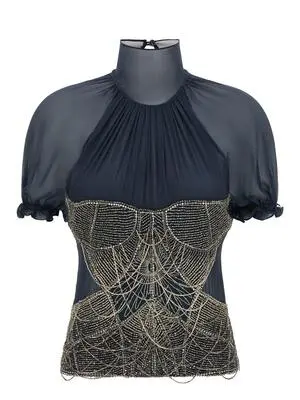 Attico Jewel Embroidery Top - Blue